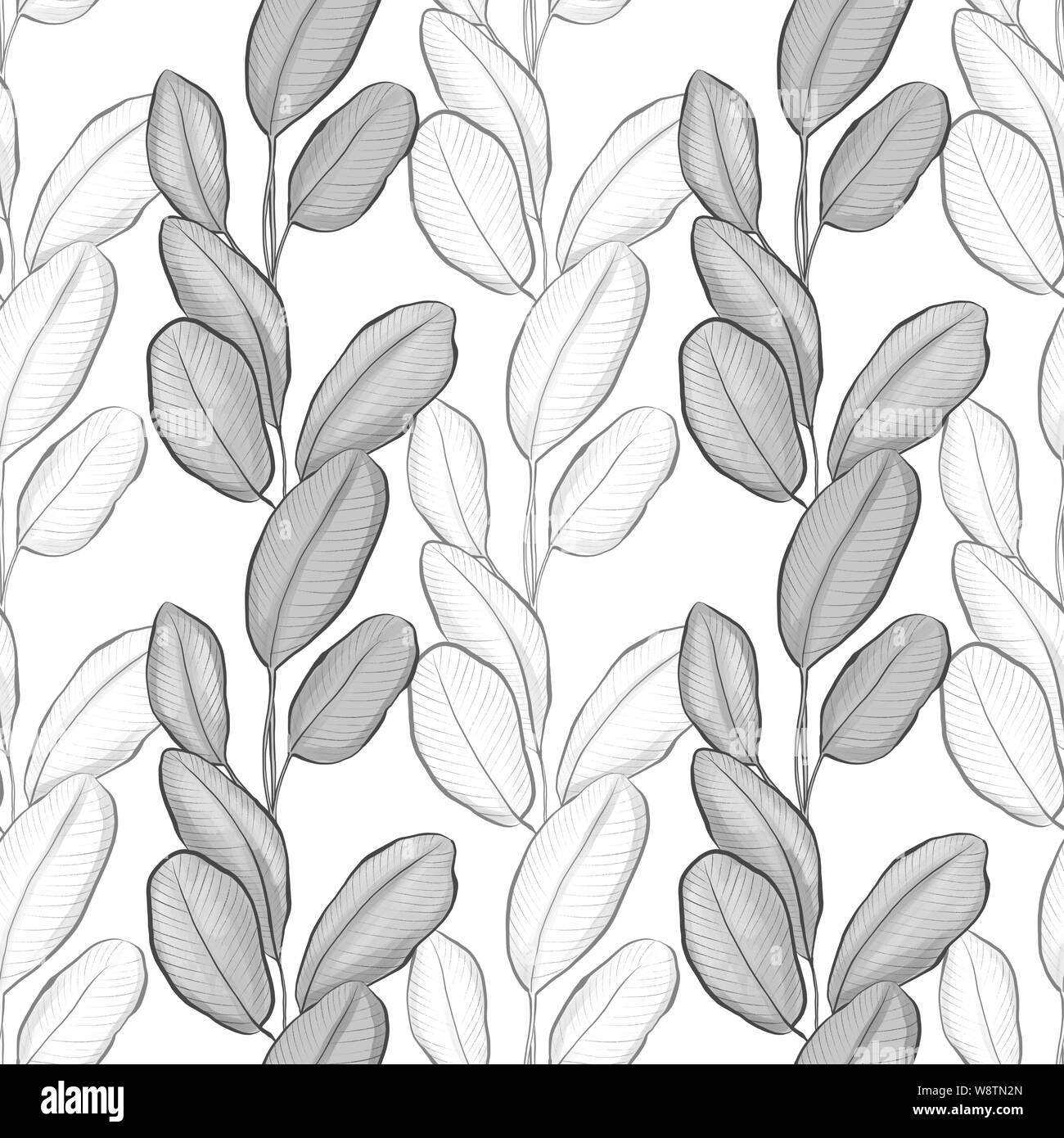 Seamless monochrome pattern with leaves Stock Photo - Alamy