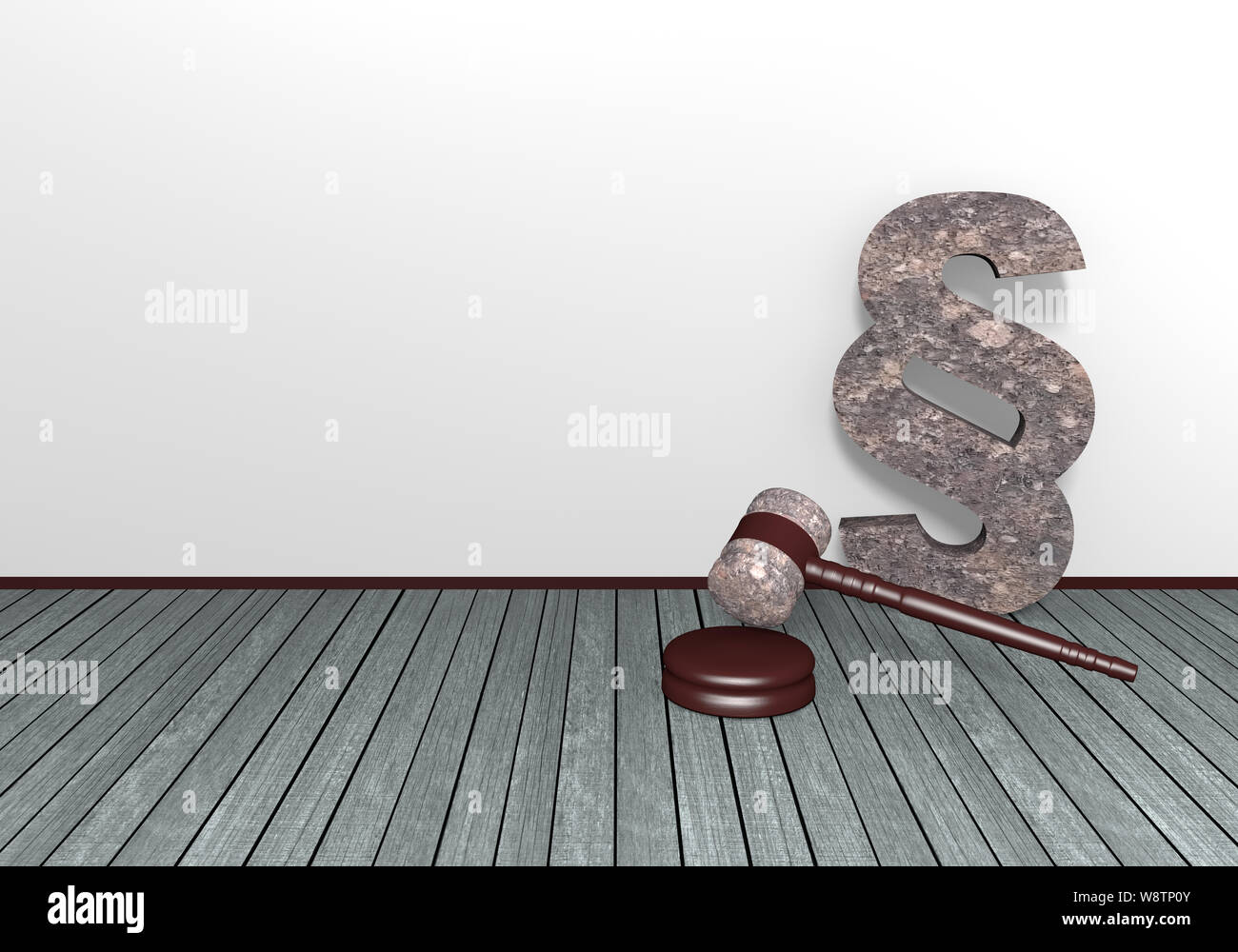 Judge gavel and stone paragrafenzeichen on wooden floor. 3d rendering ...