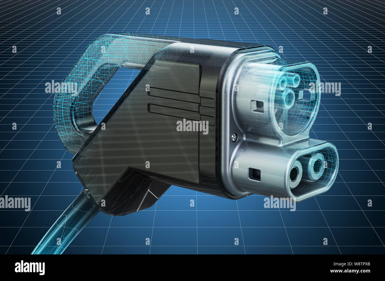 Visualization 3d cad model of Electric Car Charging Plug, blueprint. 3D ...