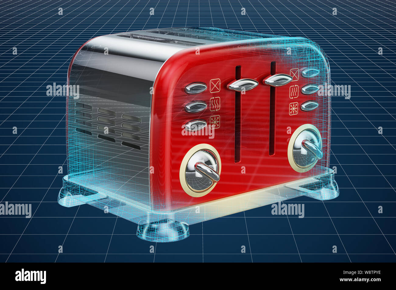 Visualization 3d cad model of retro toaster, blueprint. 3D rendering ...