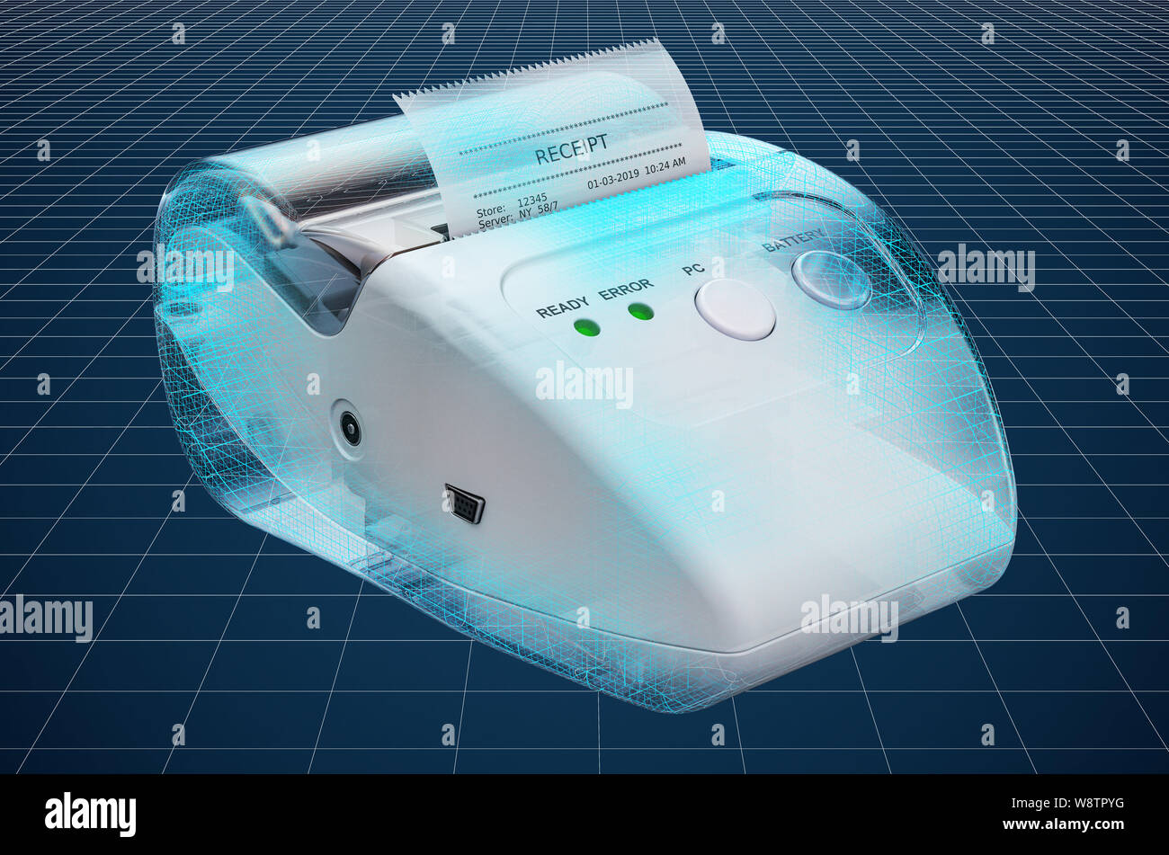 Visualization 3d cad model of receipt printer for POS. 3D rendering ...