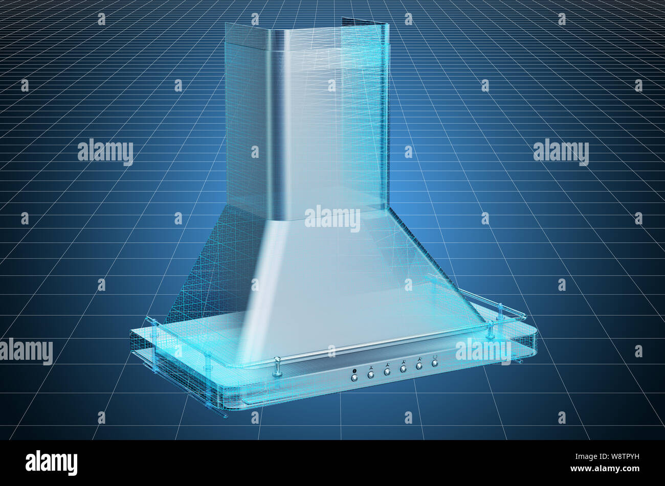 Visualization 3d cad model of kitchen exhaust hood, blueprint. 3D ...