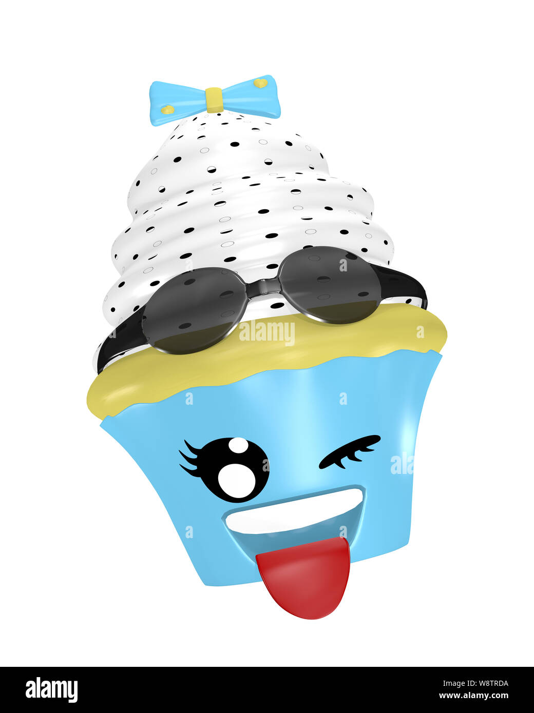 Kawaii Emoticon as Cupcake with winking eye and outstretched tongue. 3d ...
