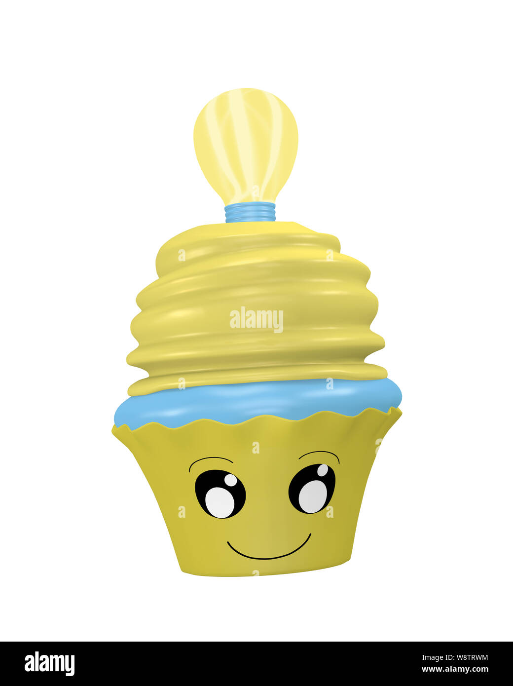 funny cupcake emoticon in kawaii style with lightbulb. 3d rendering ...