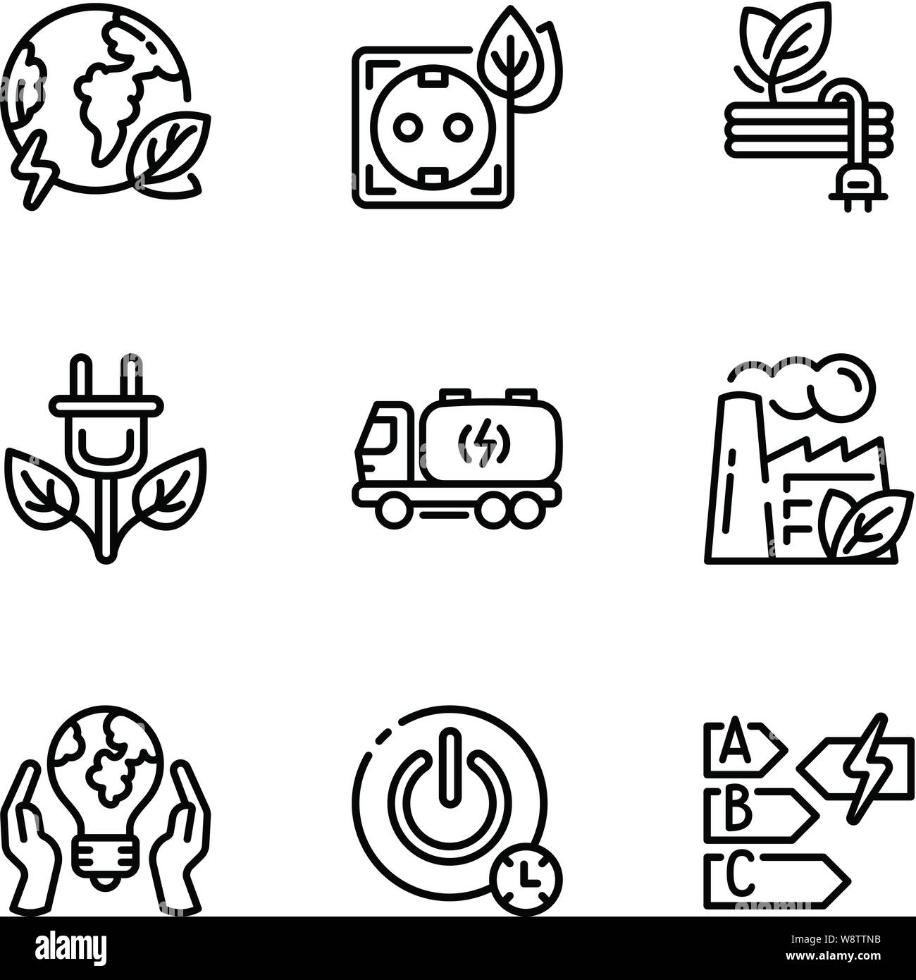 Energy supply icon set. Outline set of 9 energy supply vector icons for ...