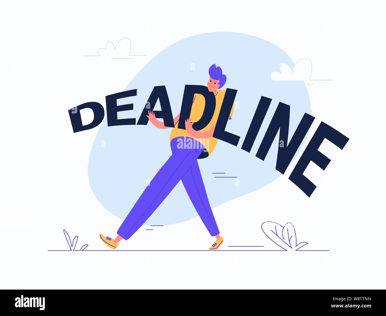 Young man carrying heavy deadline word. Flat modern concept vector ...