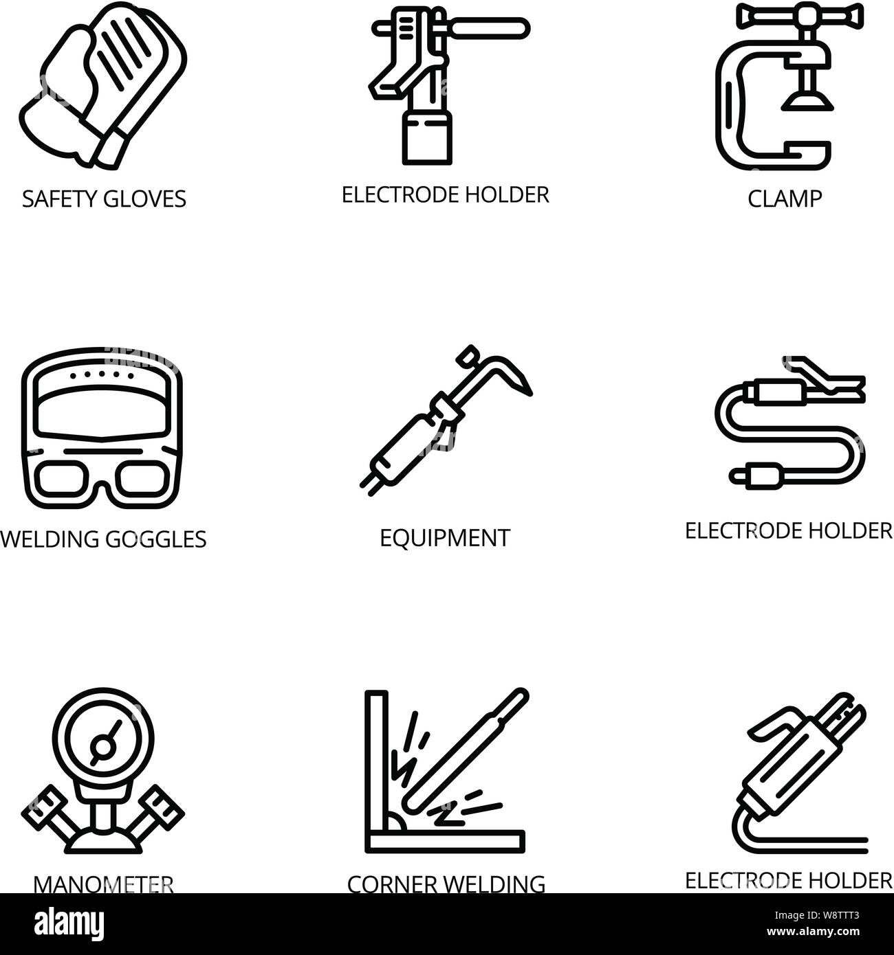 Welding industry icon set. Outline set of 9 welding industry vector ...