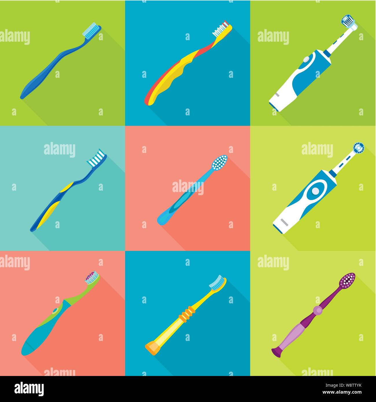 Classic toothbrush icon set. Flat set of 9 classic toothbrush vector ...