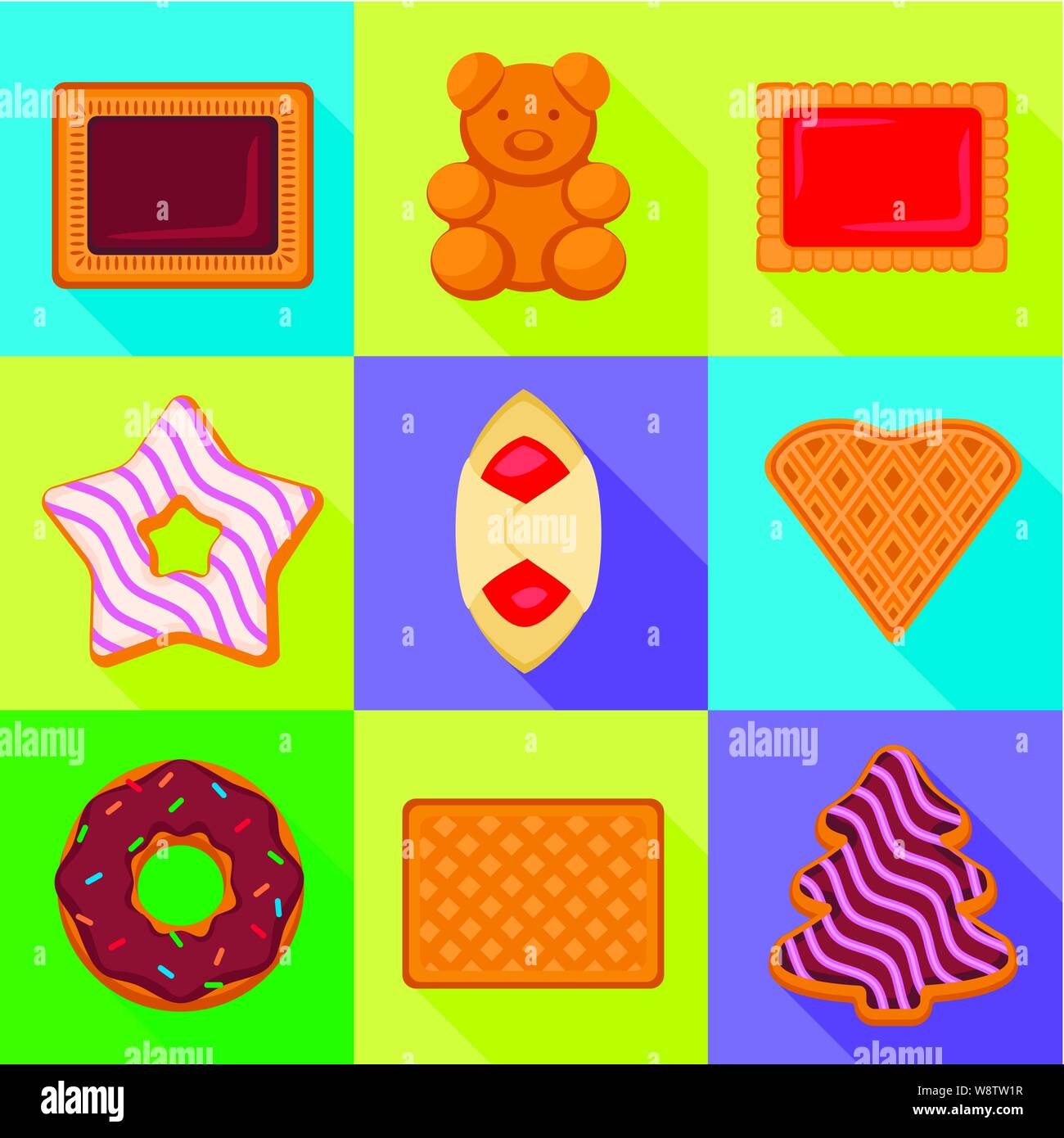 Cookies icon set. Flat set of 9 cookies vector icons for web design ...