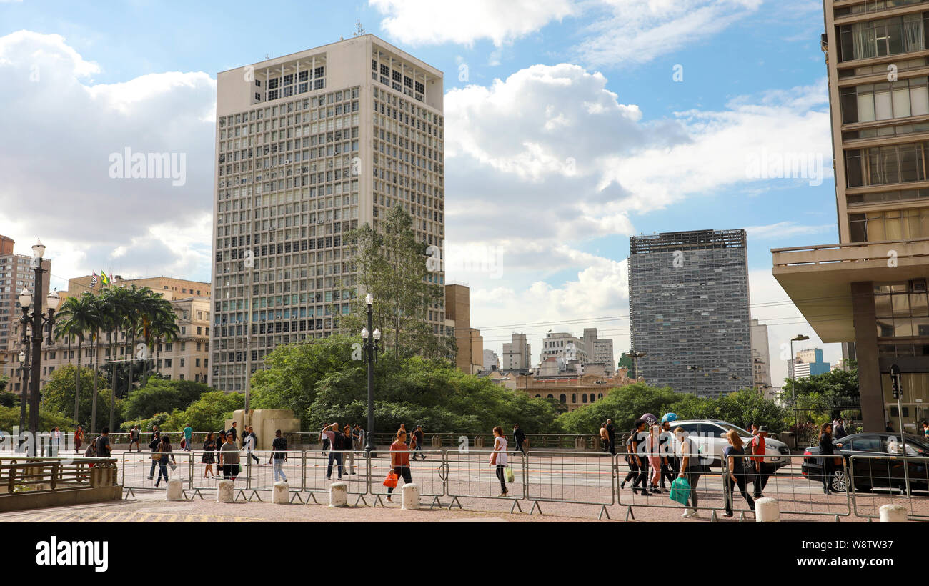 SAO PAULO, BRAZIL - MAY 15, 2019: people walking on Viaduto do cha ...