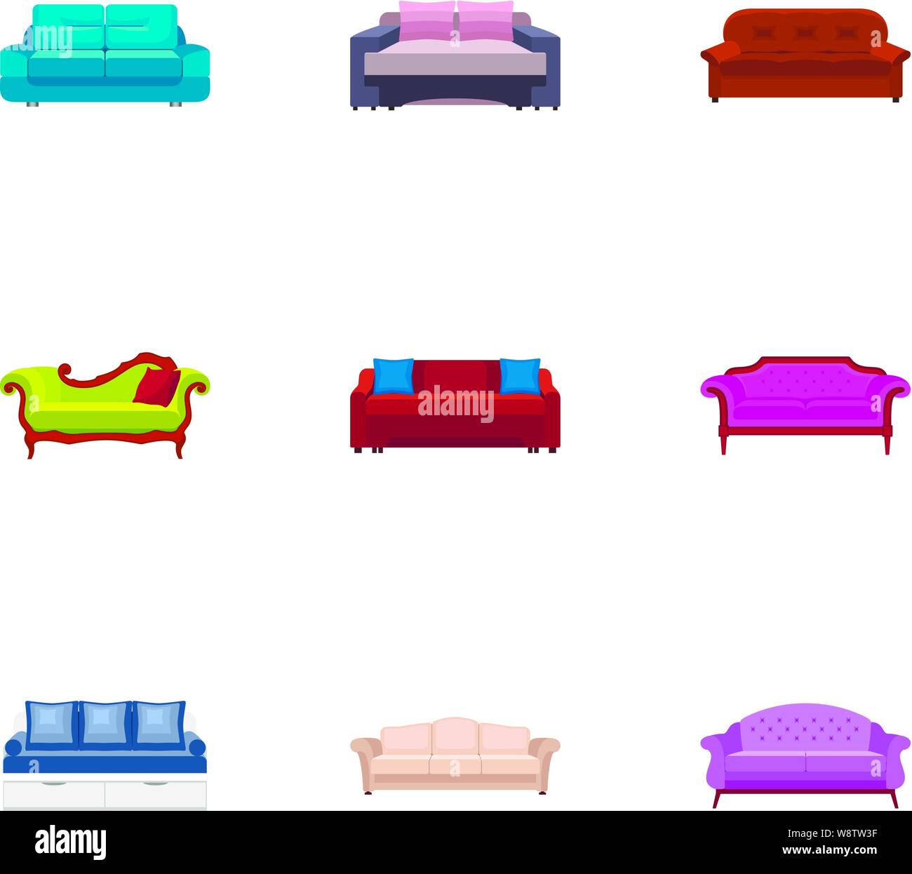 Decoration sofa icon set. Flat set of 9 decoration sofa vector icons ...
