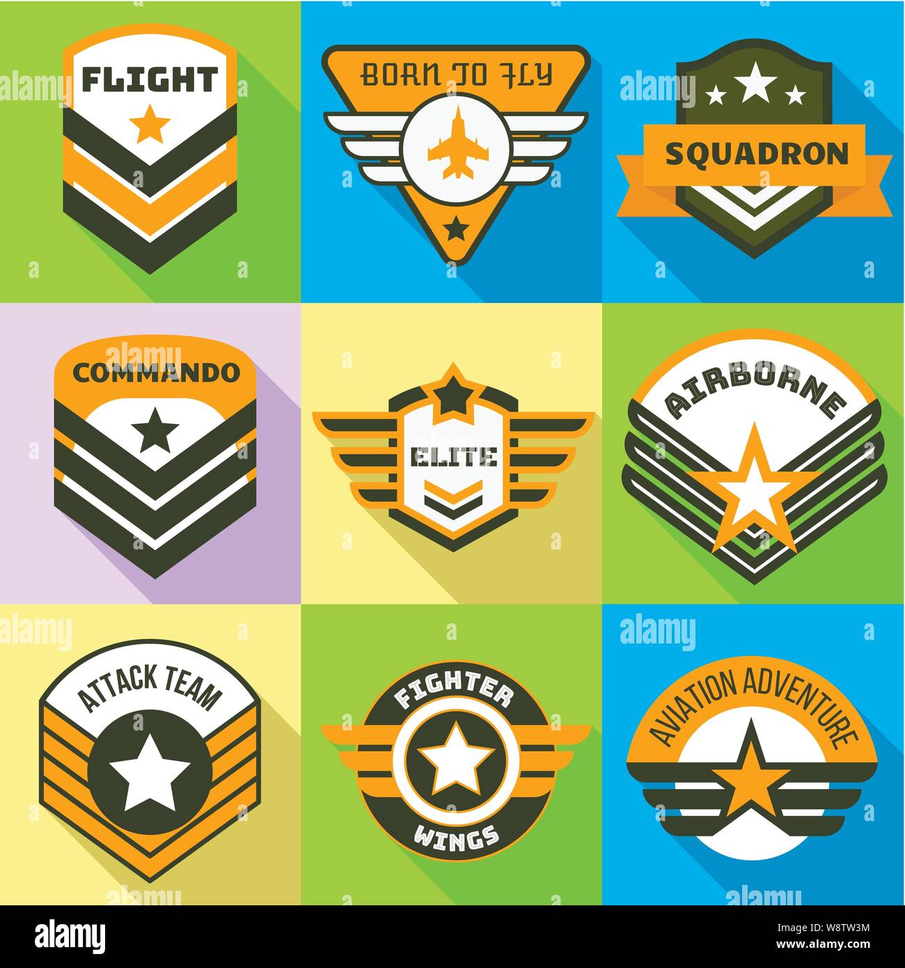 Attack team logo set. Flat set of 9 attack team vector logo for web ...