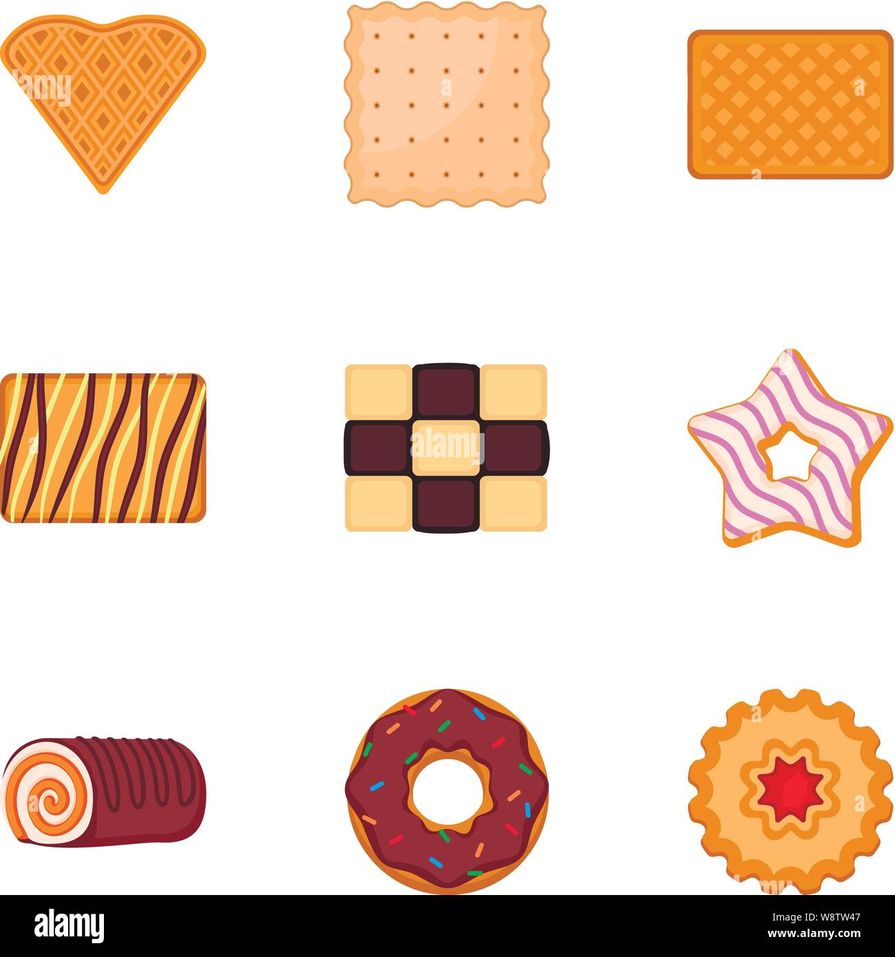 Dessert cookie icon set. Flat set of 9 dessert cookie vector icons for ...