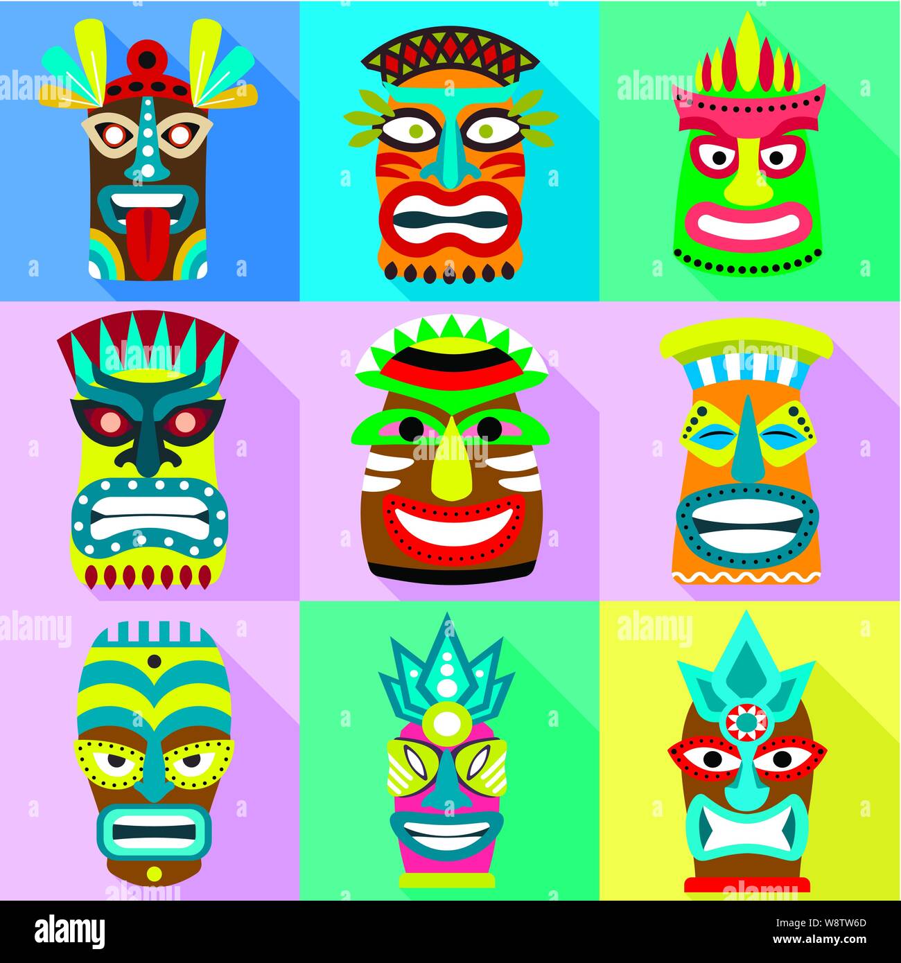 Bushmen mask icon set. Flat set of 9 bushmen mask vector icons for web ...