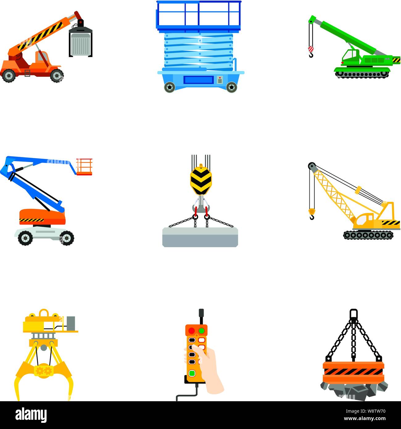 Lifting machinery icon set. Flat set of 9 lifting machinery vector ...