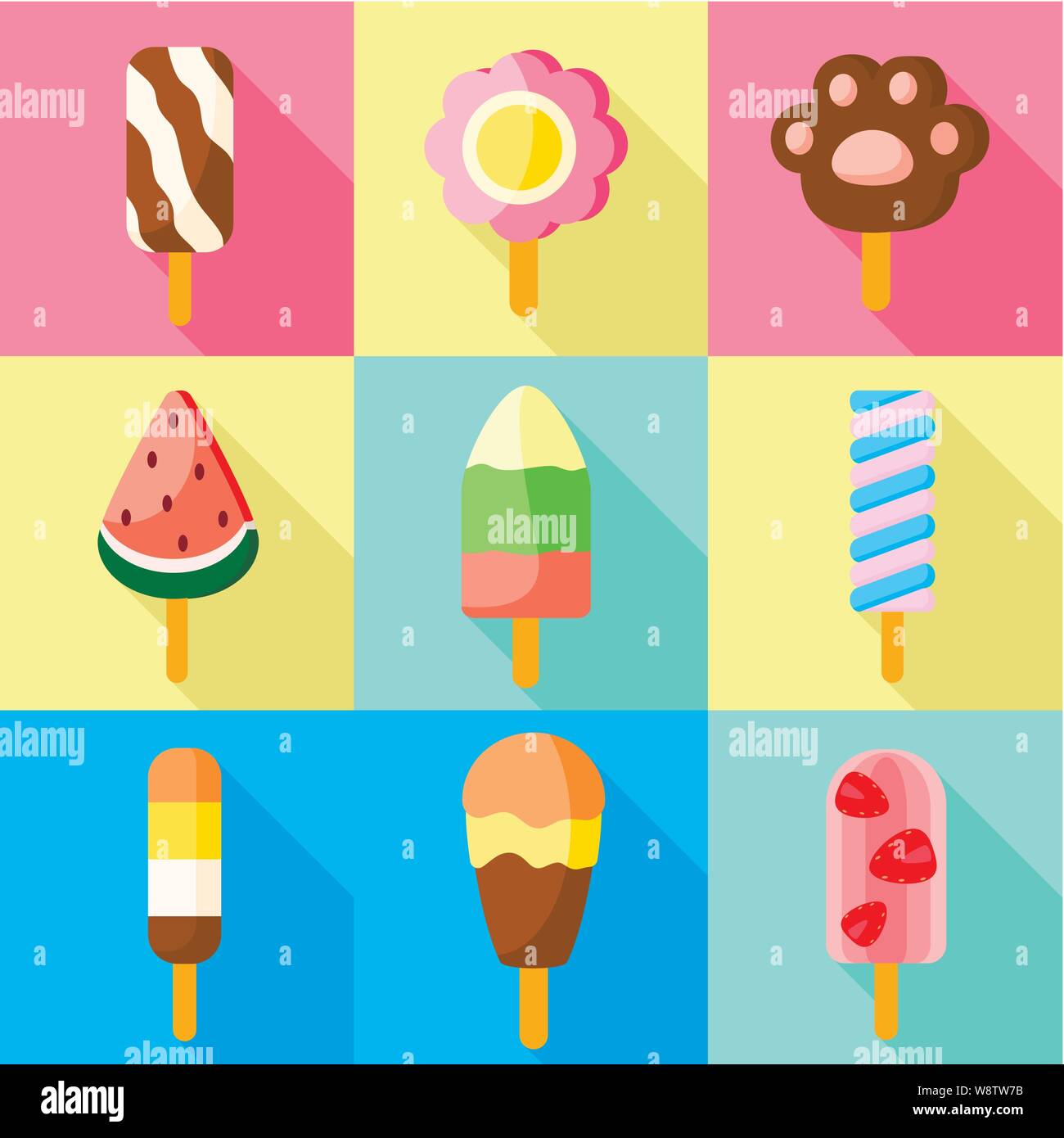 Fruit popsicle icon set. Flat set of 9 fruit popsicle vector icons for ...