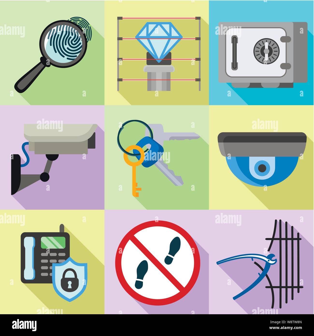 Modern digital security icon set. Flat set of 9 modern digital security ...