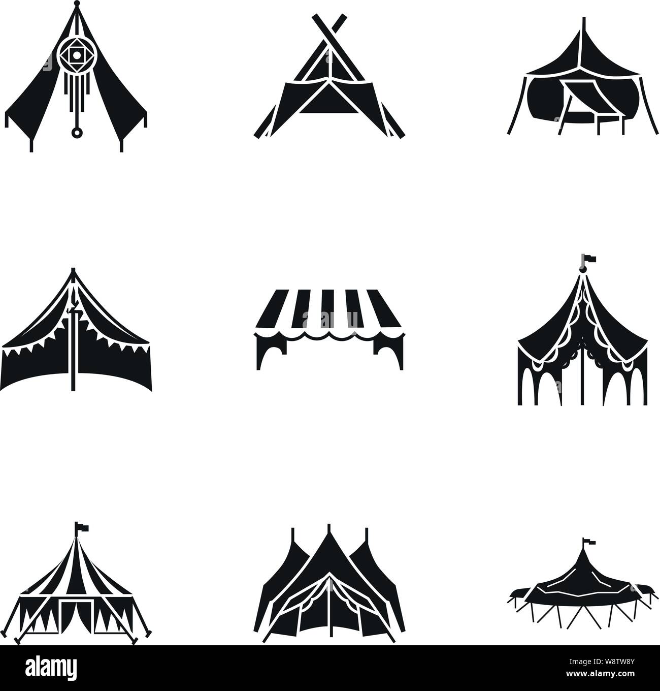 Commercial tent icon set. Simple set of 9 commercial tent vector icons ...