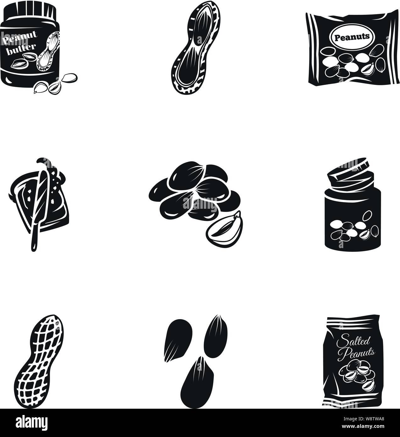 Food peanut icon set. Simple set of 9 food peanut vector icons for web ...