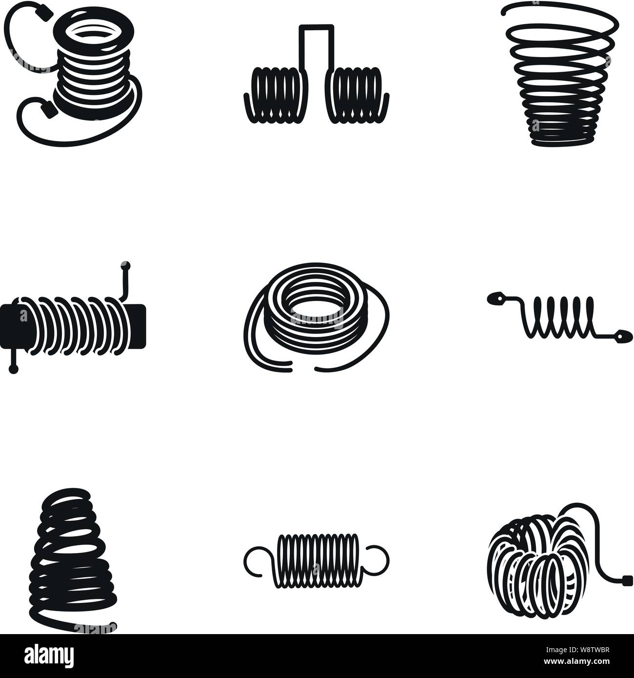 Metal spring icon set. Simple set of 9 metal spring vector icons for ...