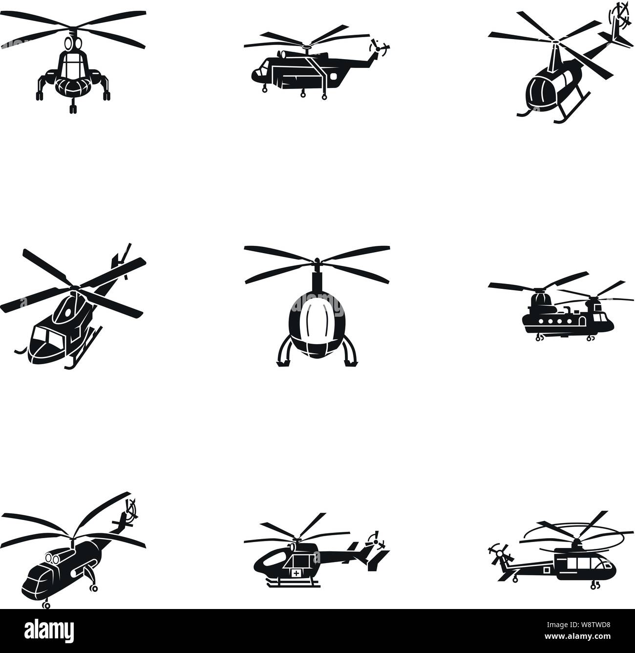 Airport helicopter icon set. Simple set of 9 airport helicopter vector ...