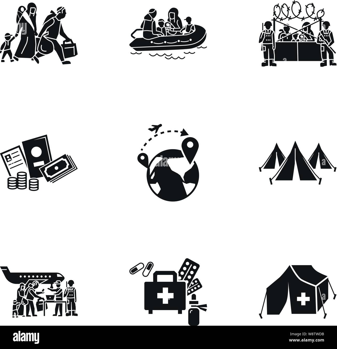 Refugee charity icon set. Simple set of 9 refugee charity vector icons ...