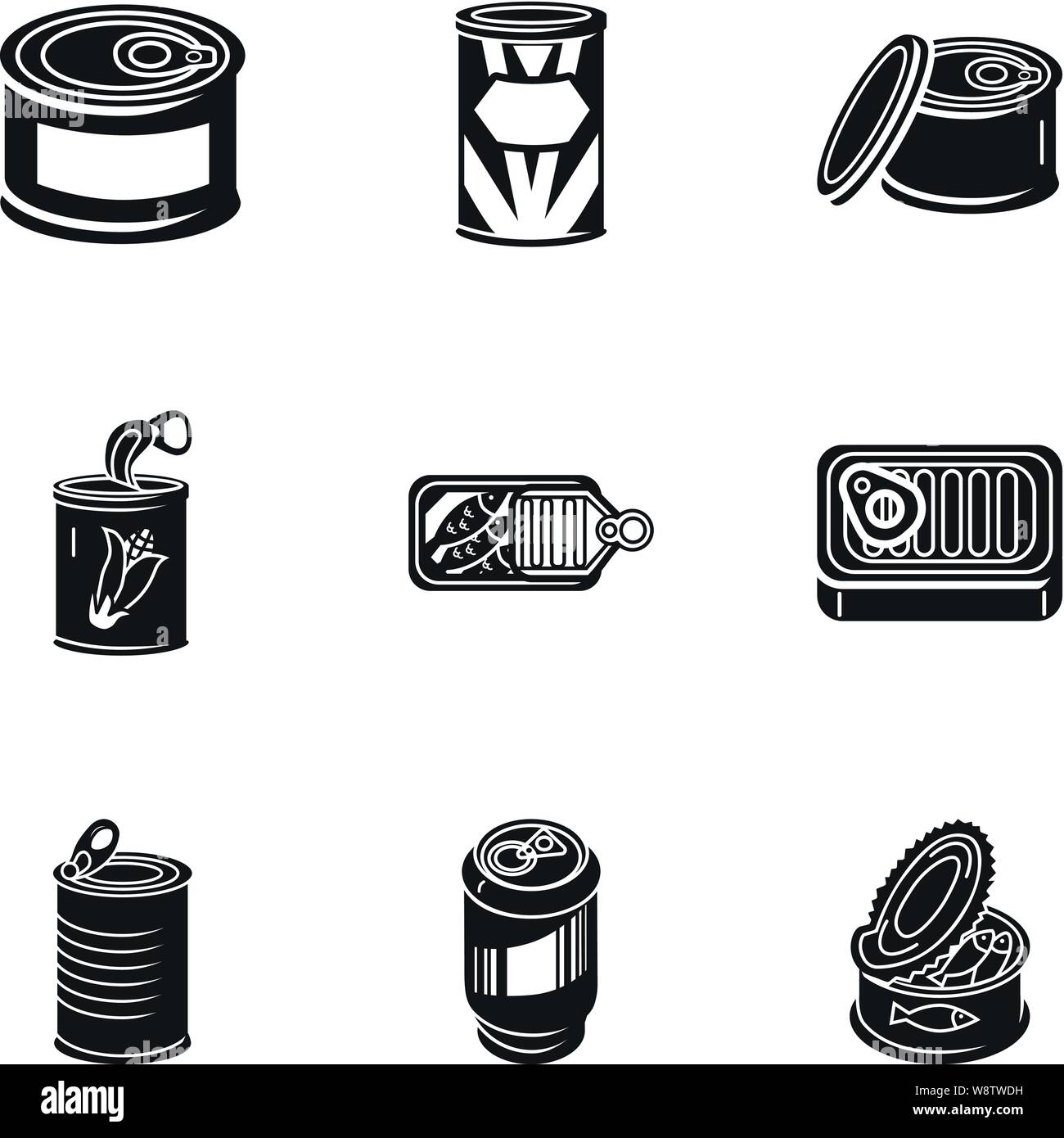 Can food tins icon set. Simple set of 9 can food tins vector icons for ...