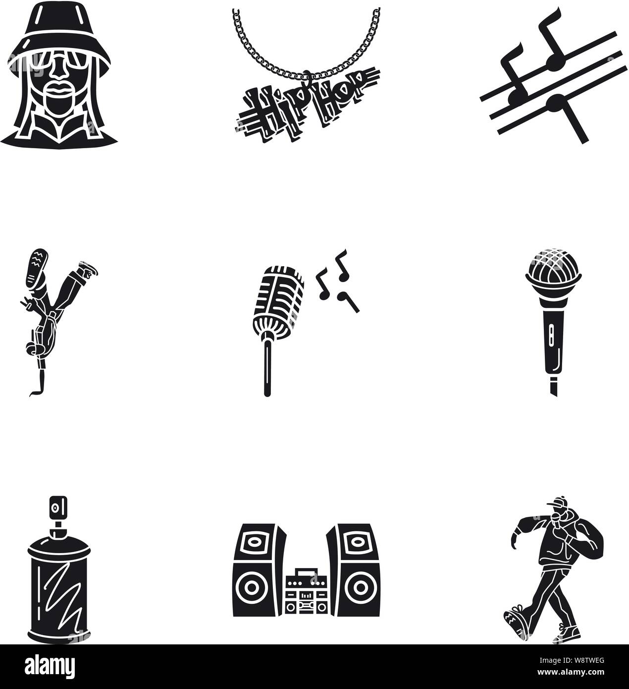 Street hip hop icon set. Simple set of 9 street hip hop vector icons ...
