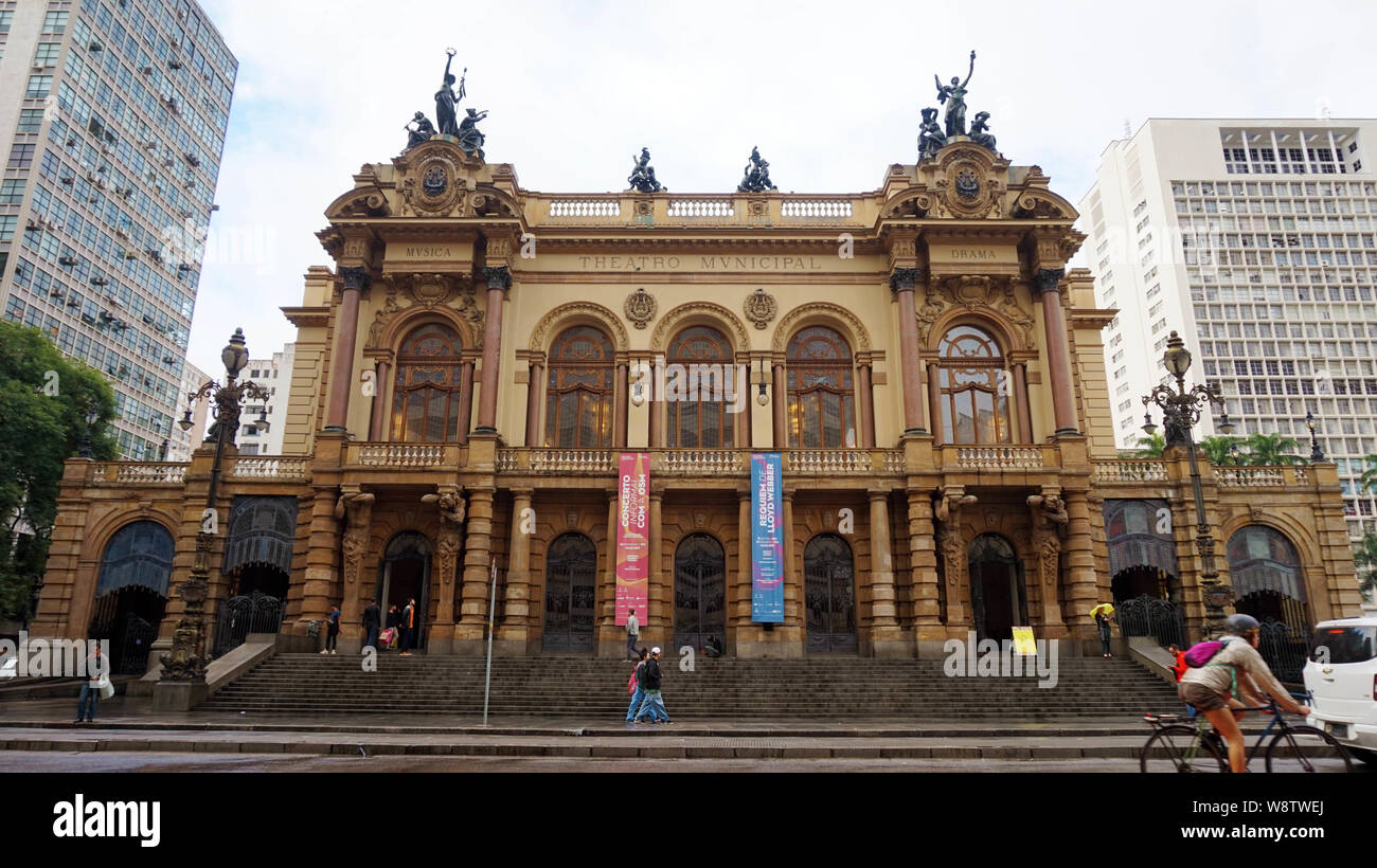 SAO PAULO, BRAZIL - MAY 15, 2019: main facade of Municipal Theatre of ...