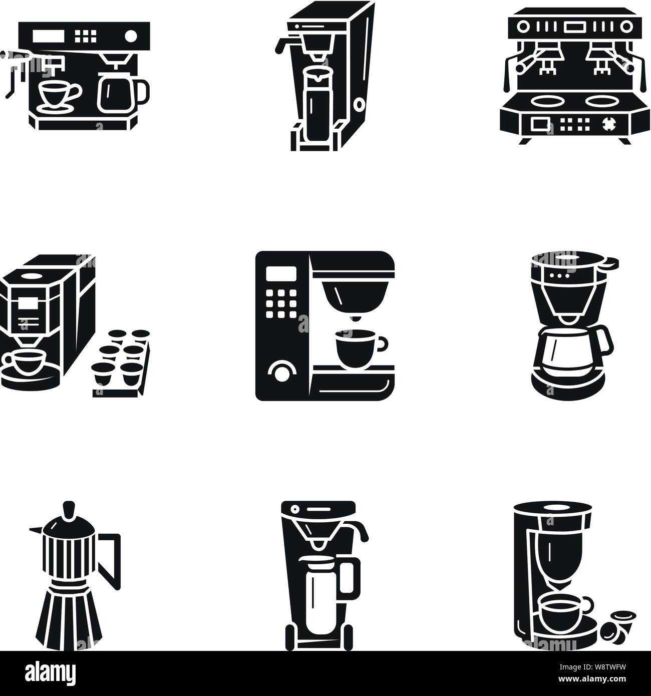 Office coffee machine icon set. Simple set of 9 office coffee machine ...