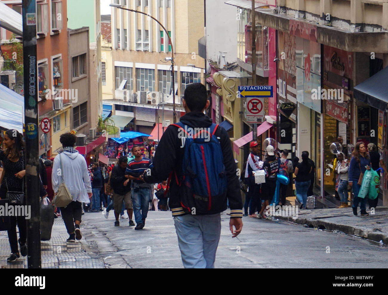 SAO PAULO, BRAZIL - MAY 16, 2019: Visiting the March 25th Street a ...