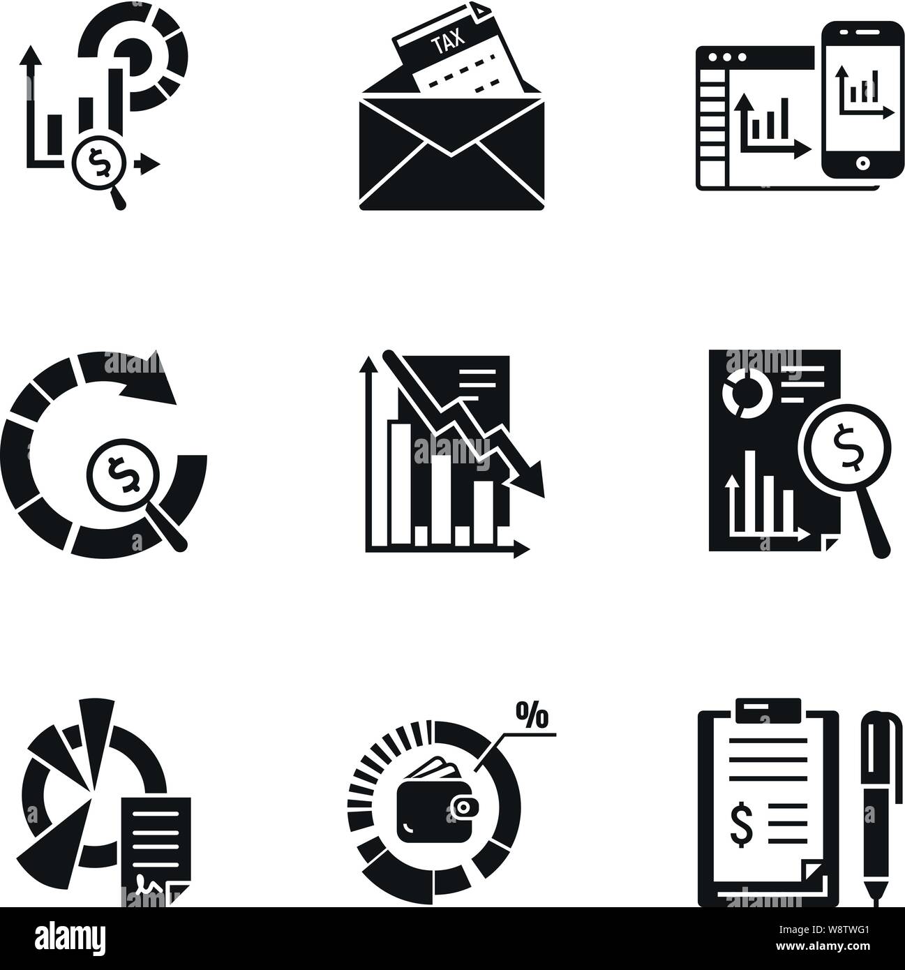 Finance graph icon set. Simple set of 9 finance graph vector icons for ...