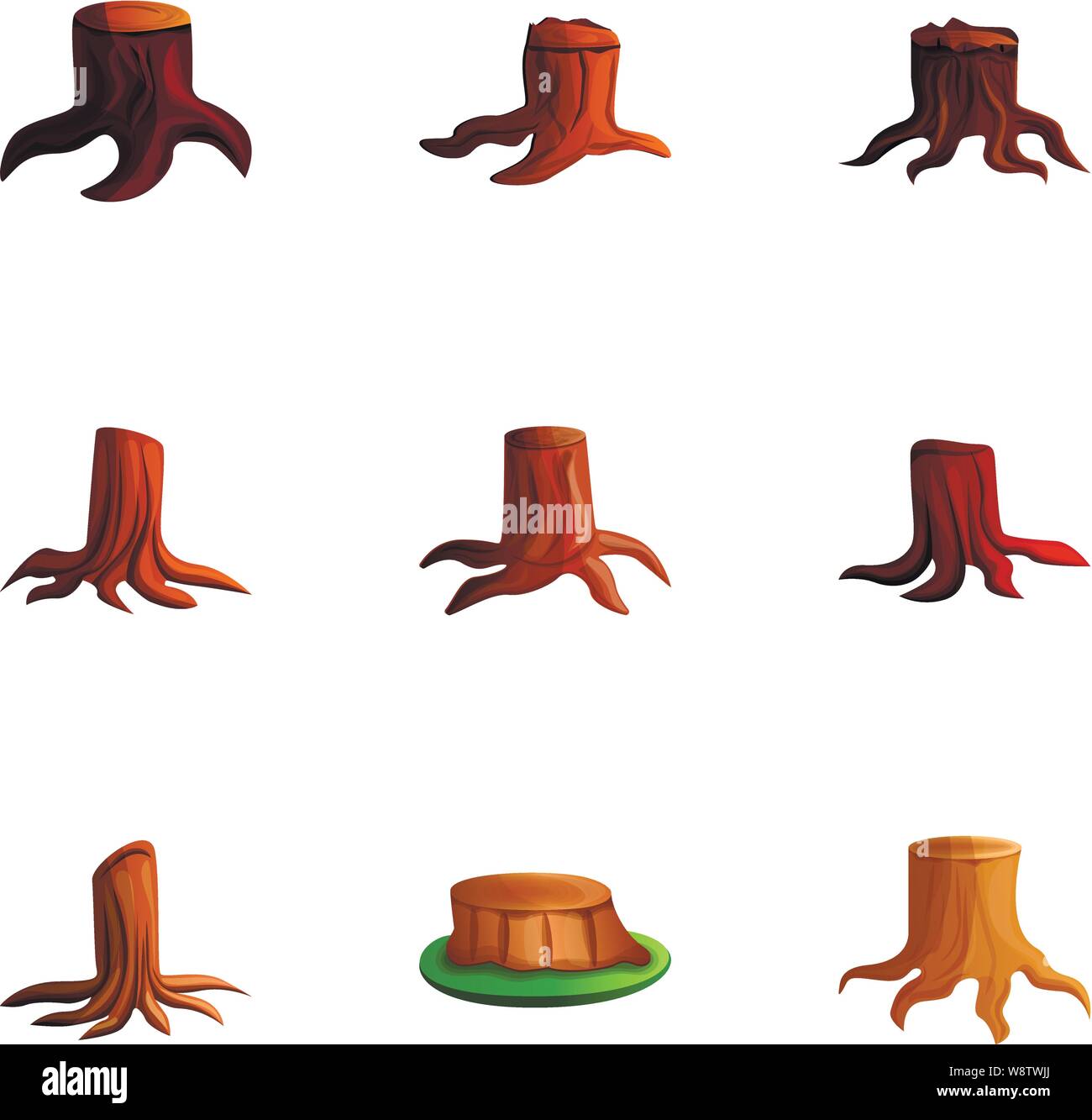Cutted tree stump icon set. Cartoon set of 9 cutted tree stump vector ... Cutted tree stump icon set. Cartoon set of 9 cutted tree stump vector ...