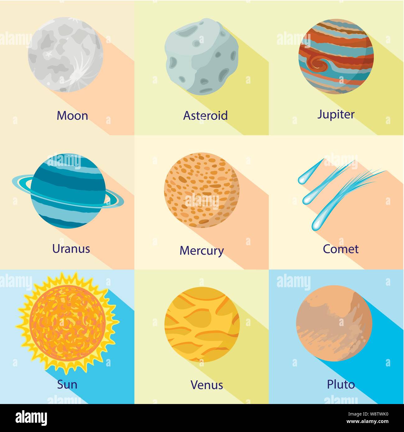 Solar planet system icon set. Flat set of 9 solar planet system vector ...