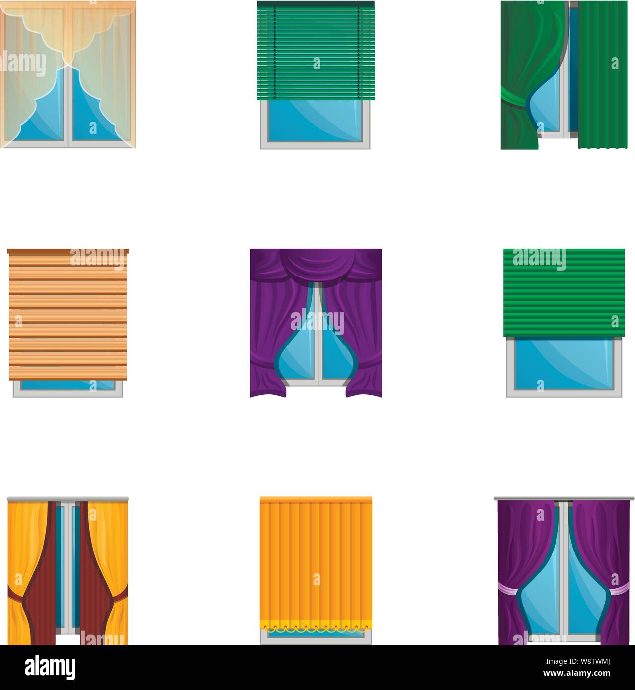 Windows drapery icon set. Cartoon set of 9 windows drapery vector icons ...