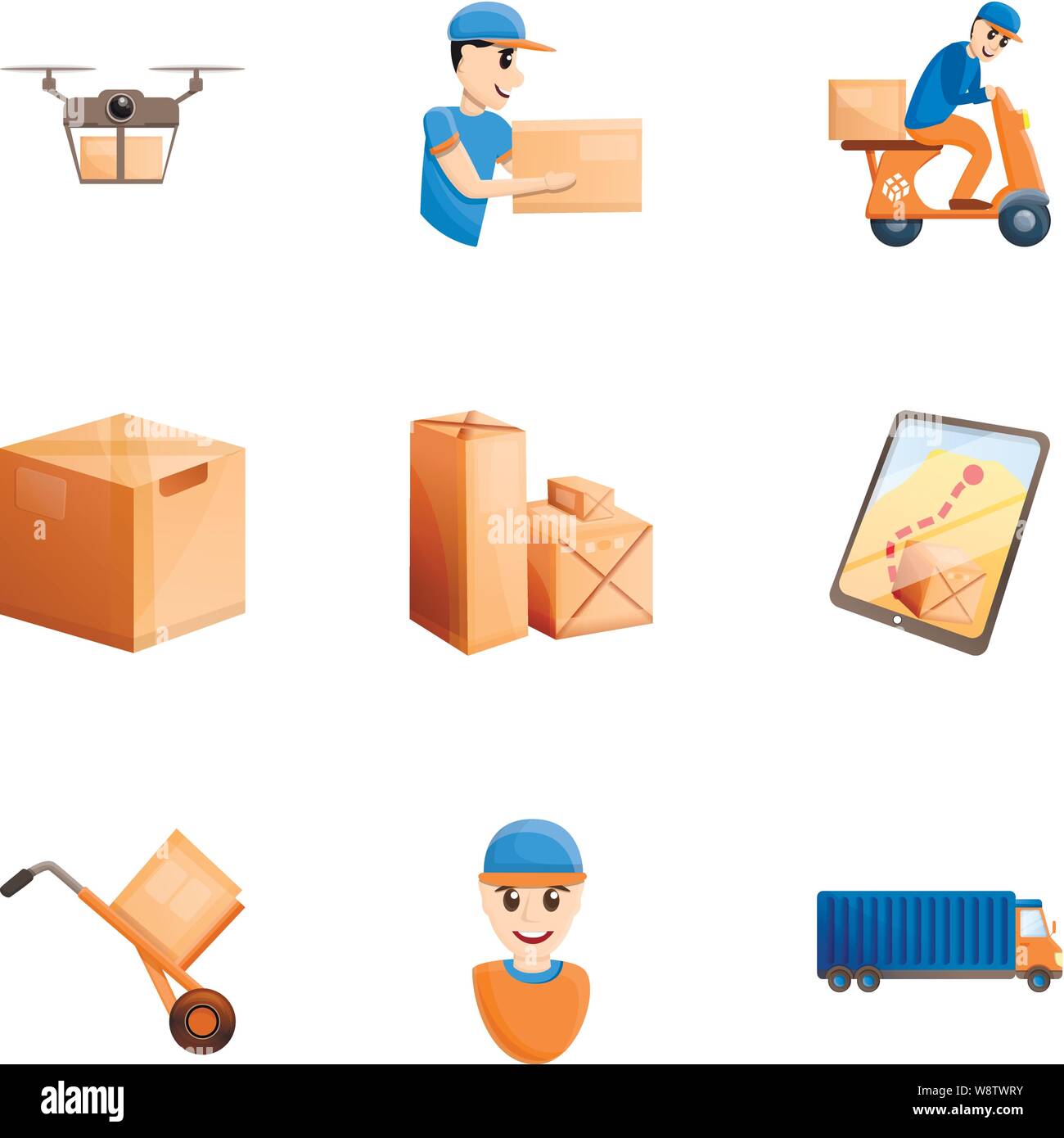 Warehouse parcel delivery icon set. Cartoon set of 9 warehouse parcel ...