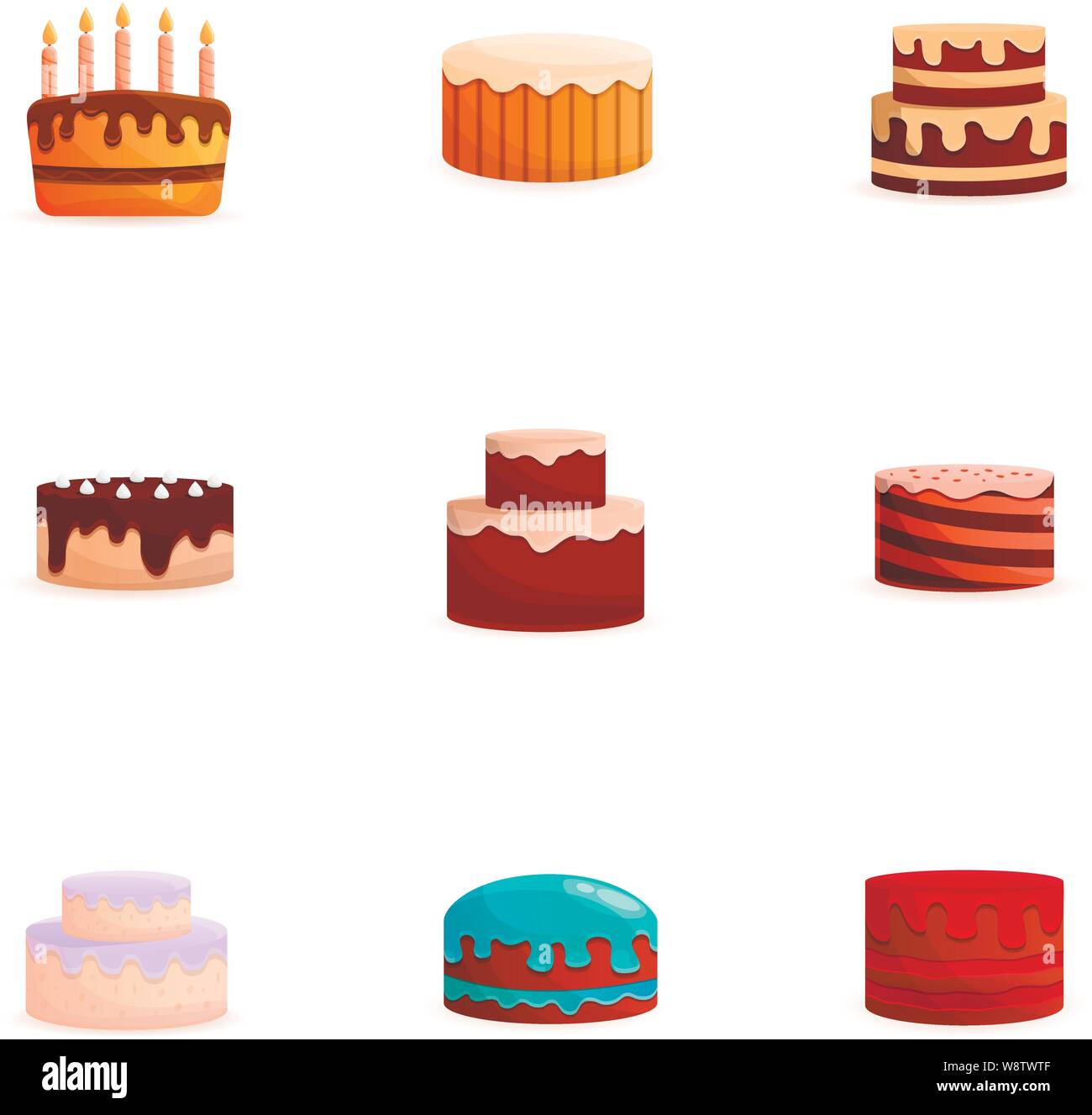 Tasty cream cake icon set. Cartoon set of 9 tasty cream cake vector ...