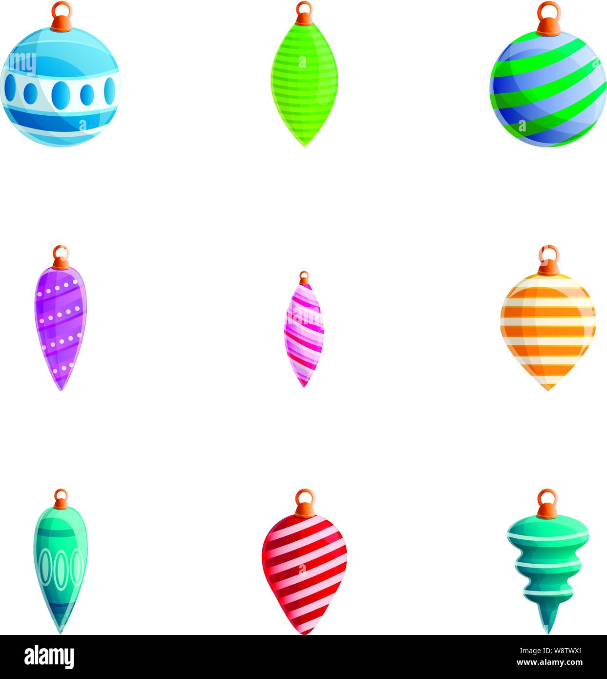 Striped tree toys icon set. Cartoon set of 9 striped tree toys vector ...