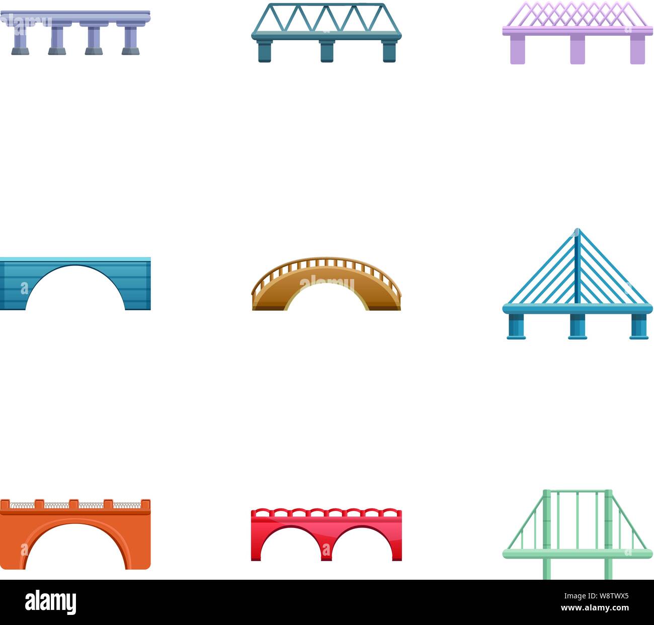 Metal bridge icon set. Cartoon set of 9 metal bridge vector icons for ...