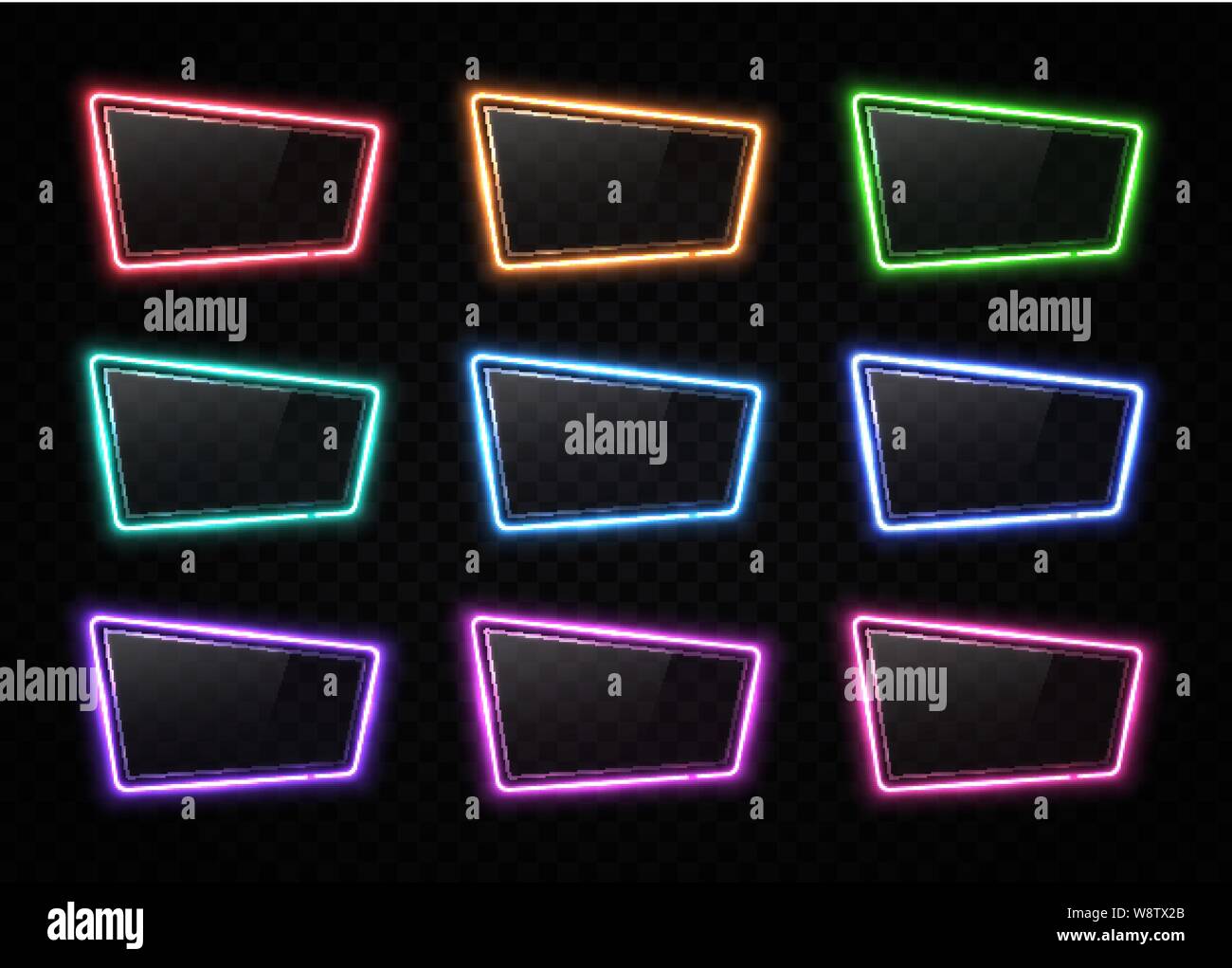 Colorful neon frame set on transparent background Stock Vector Image ...