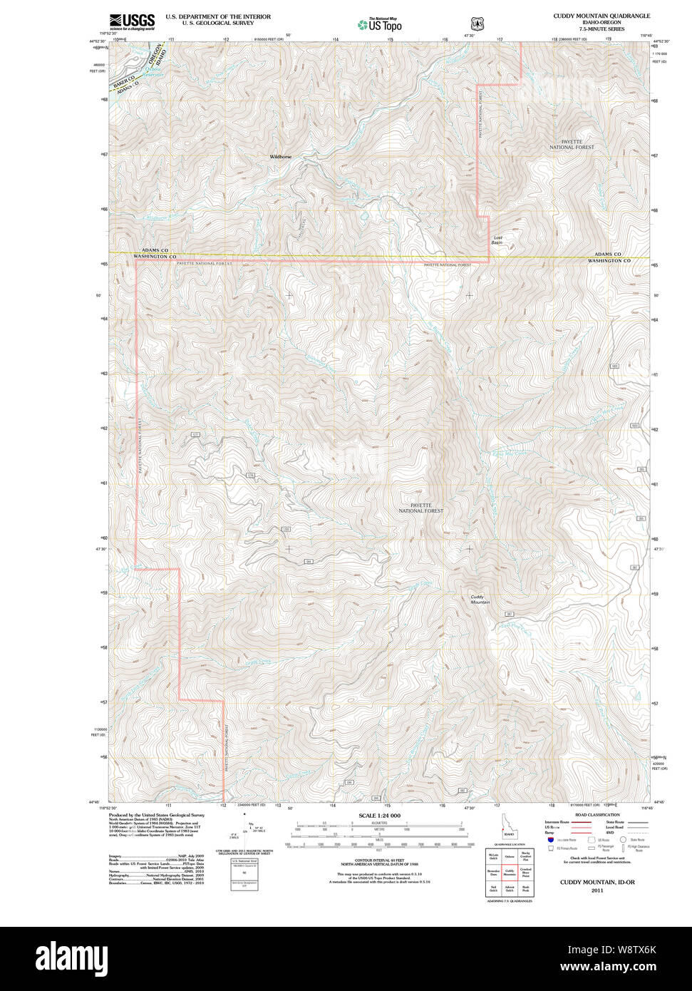 USGS Topo Map Idaho Cuddy Mountain 20110715 TM Restoration Stock Photo ...