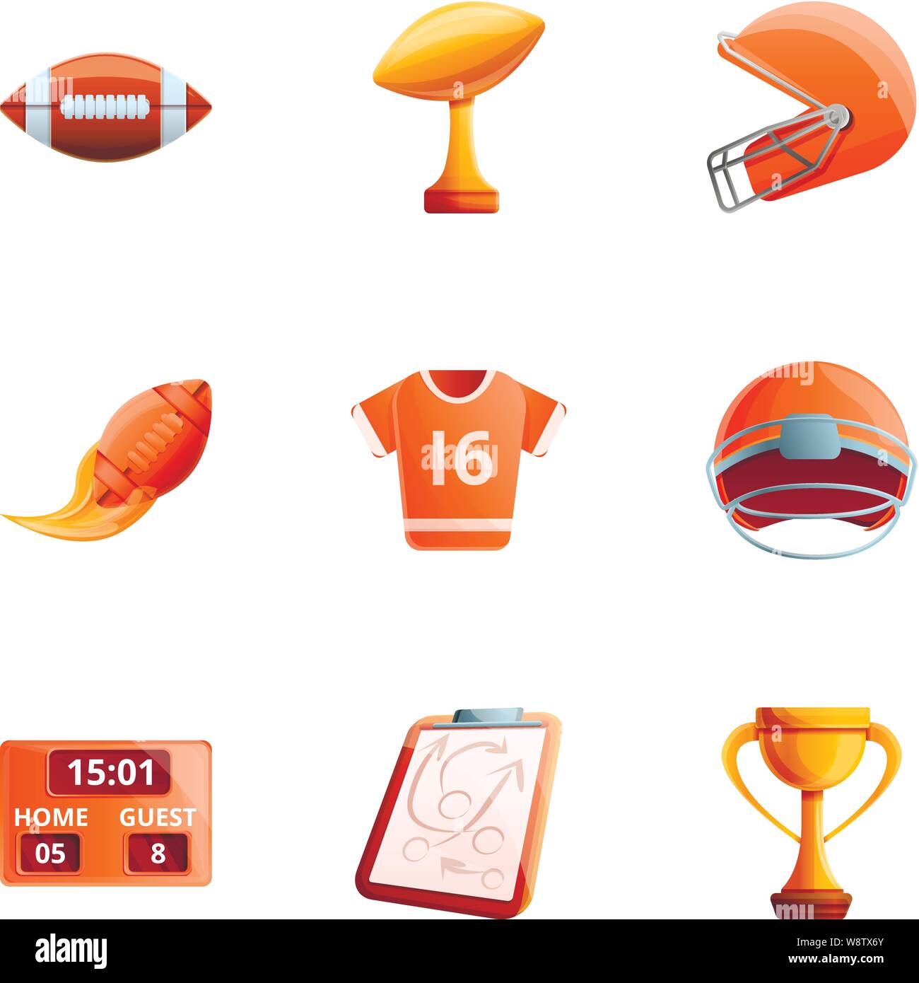 American football object icon set. Cartoon set of 9 american football ...