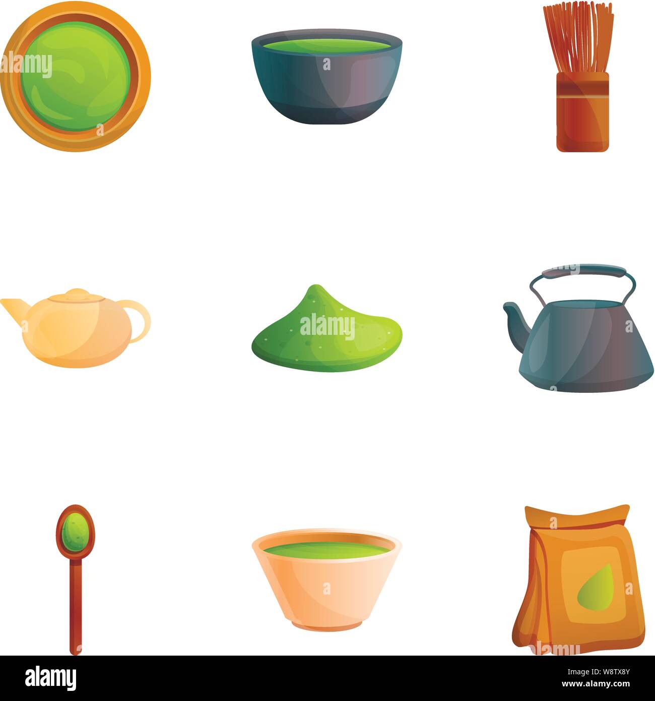 Asian matcha tea icon set. Cartoon set of 9 asian matcha tea vector ...