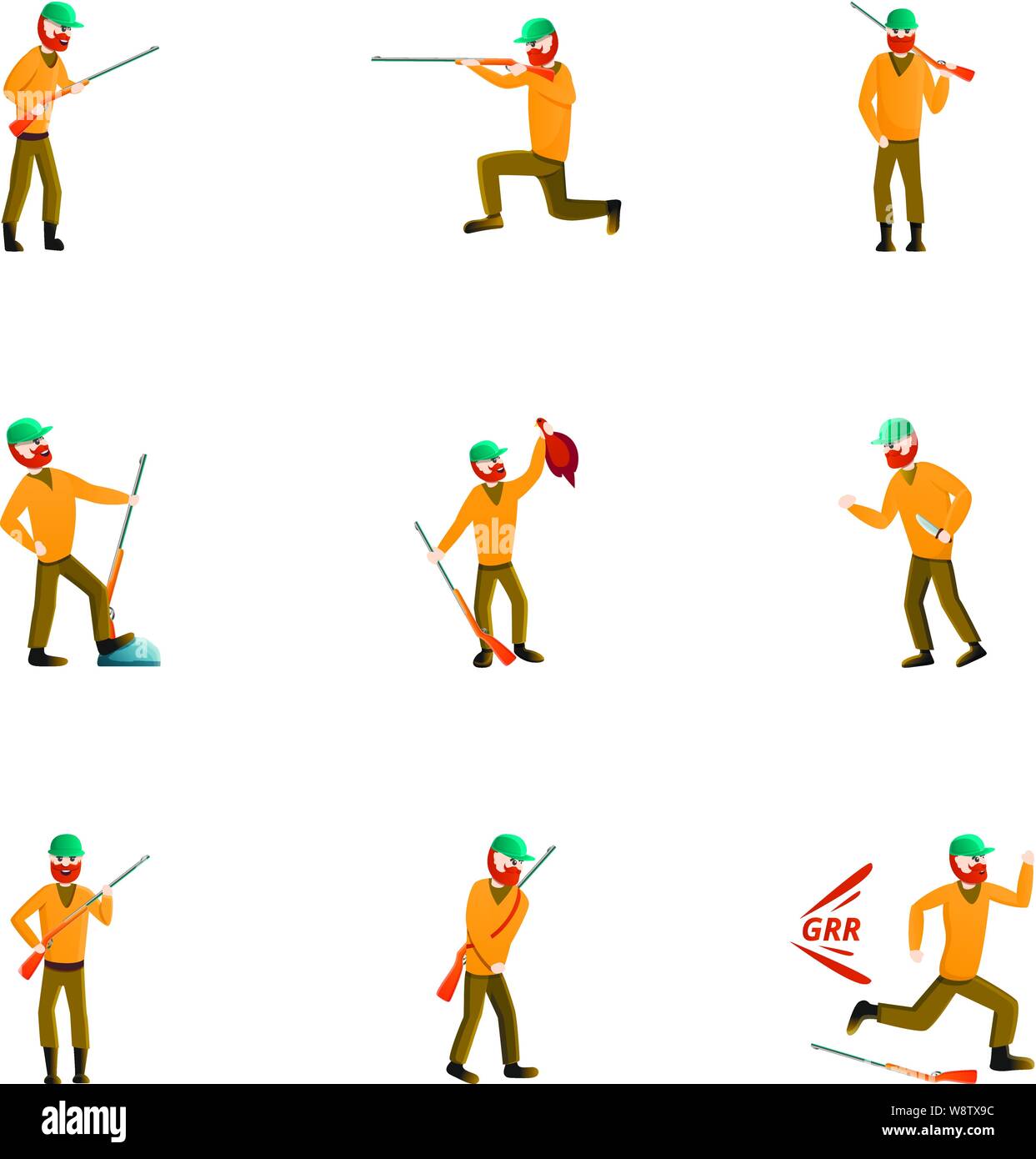 Duck hunter icon set. Cartoon set of 9 duck hunter vector icons for web ...