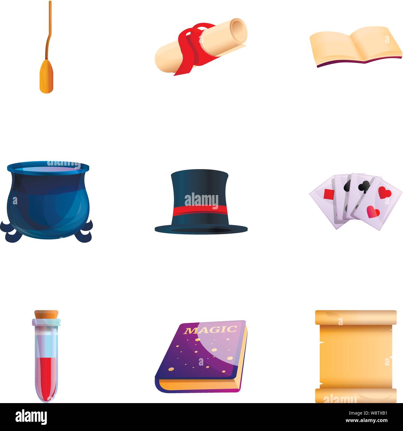 Wizard tools icon set. Cartoon set of 9 wizard tools vector icons for ...