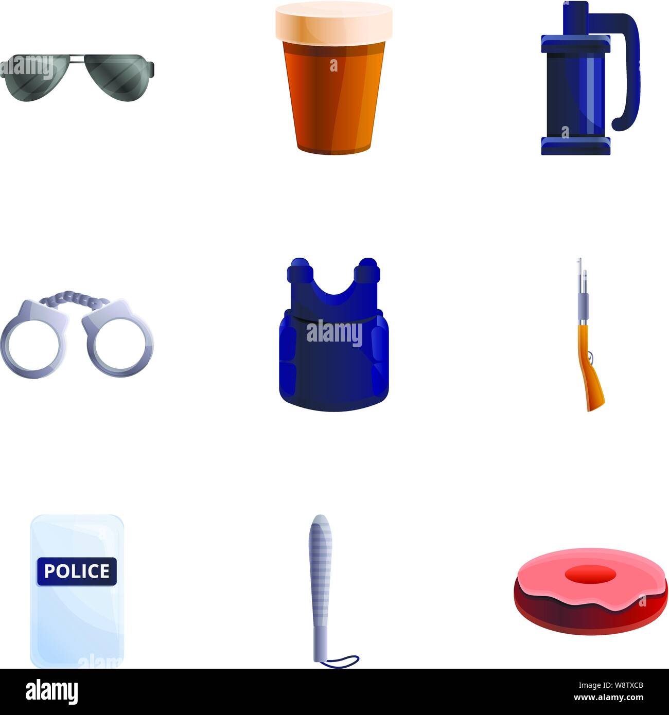 Police protection icon set. Cartoon set of 9 police protection vector ...