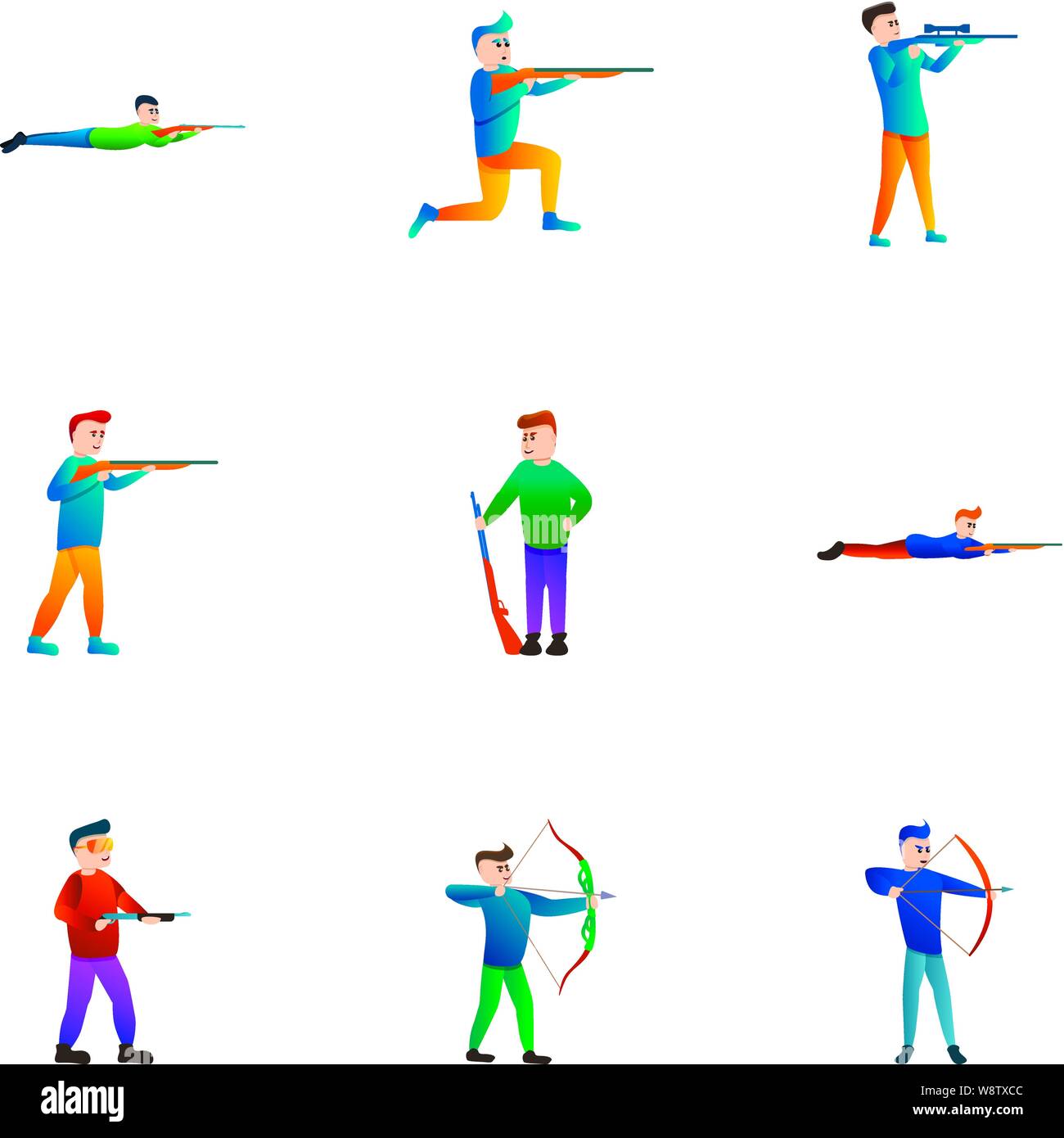 Shooting man icon set. Cartoon set of 9 shooting man vector icons for ...