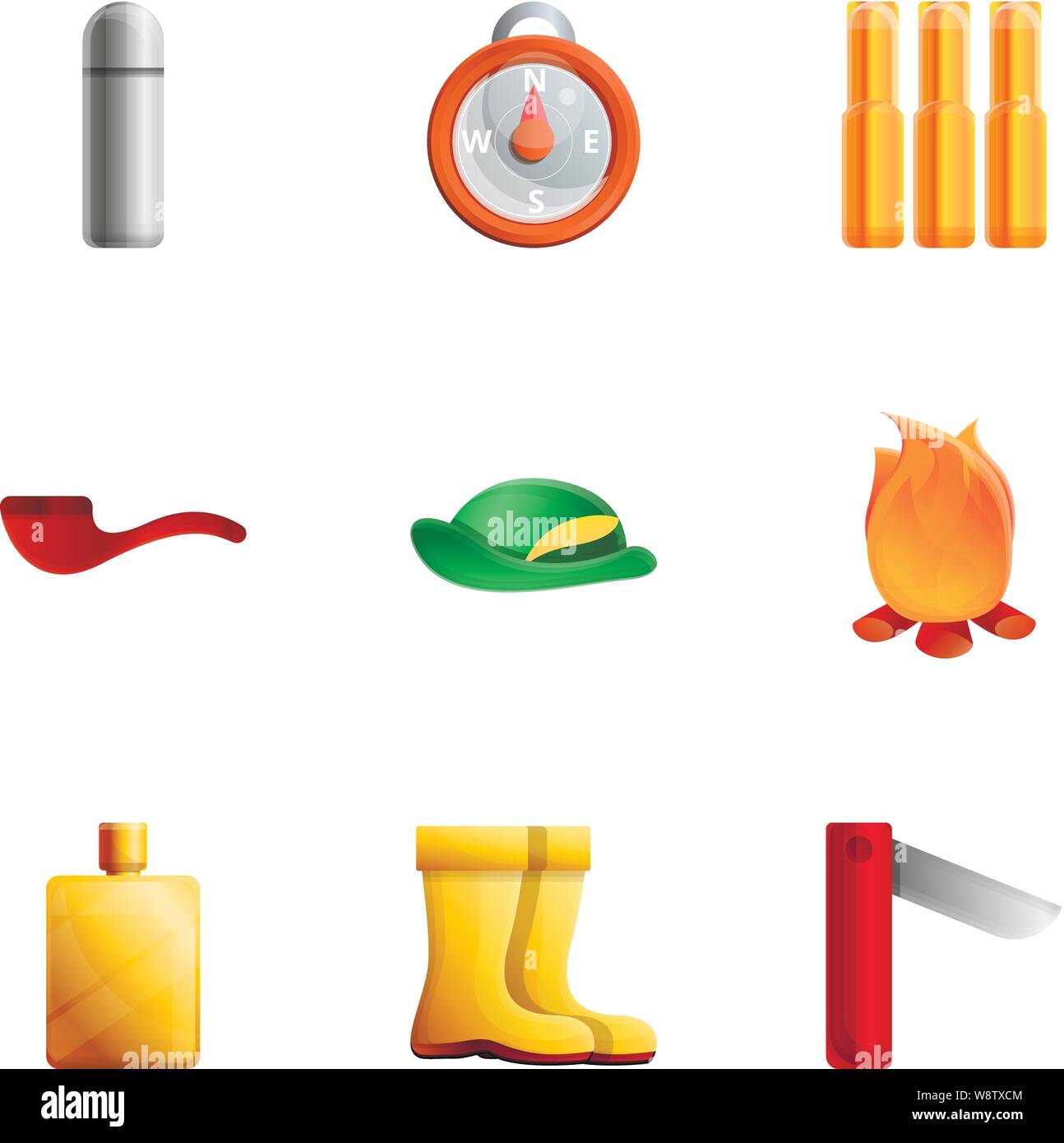 Hunting weapon tools icon set. Cartoon set of 9 hunting weapon tools ...