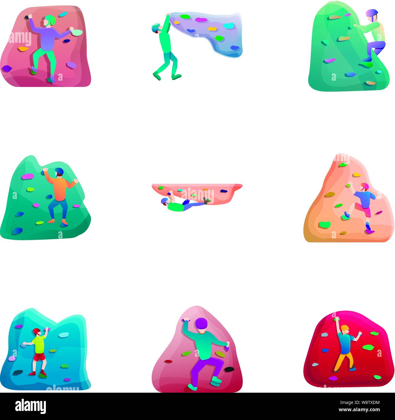 Rock wall climbing icon set. Cartoon set of 9 rock wall climbing vector ...