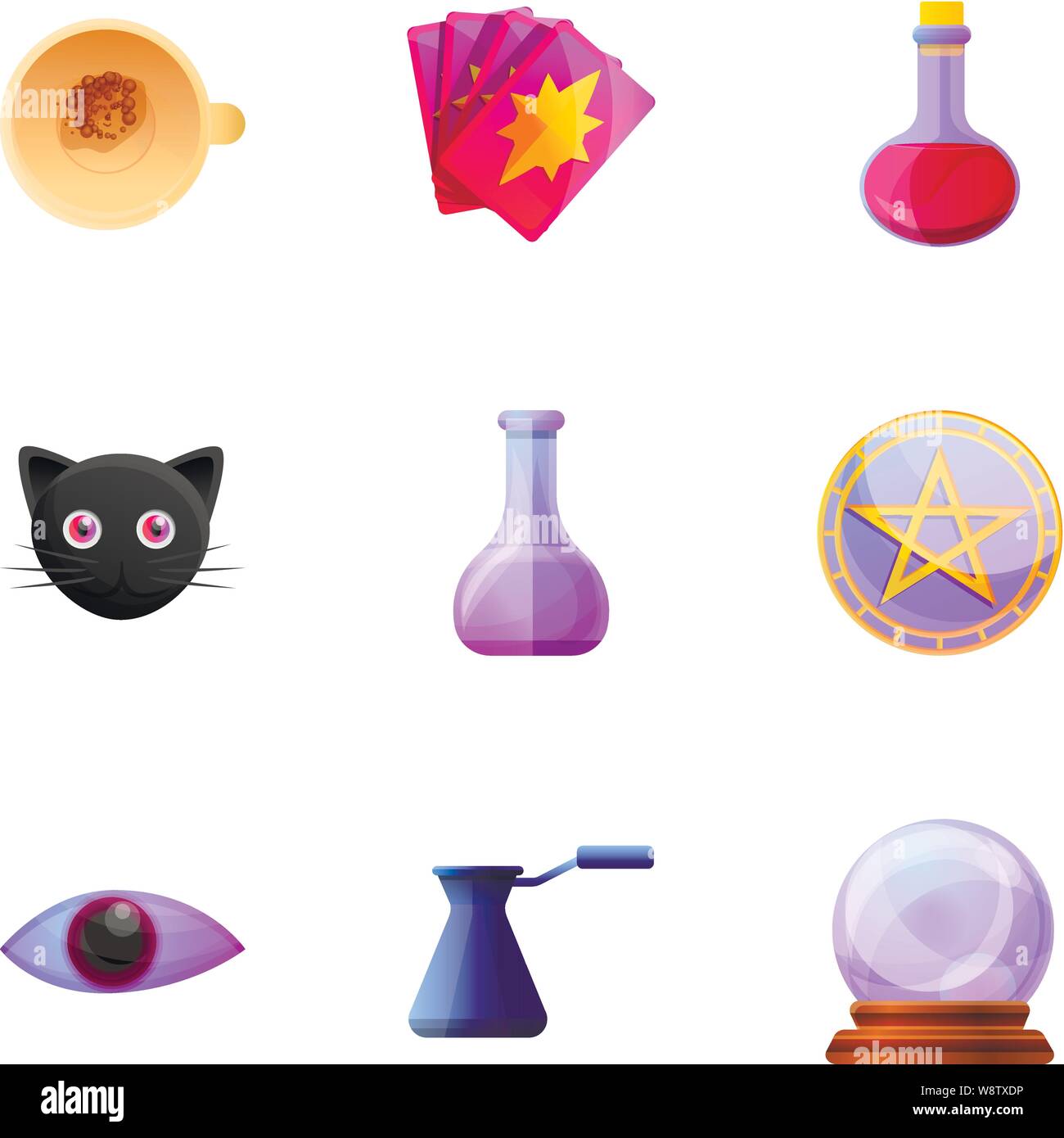 Magic potion icon set. Cartoon set of 9 magic potion vector icons for ...